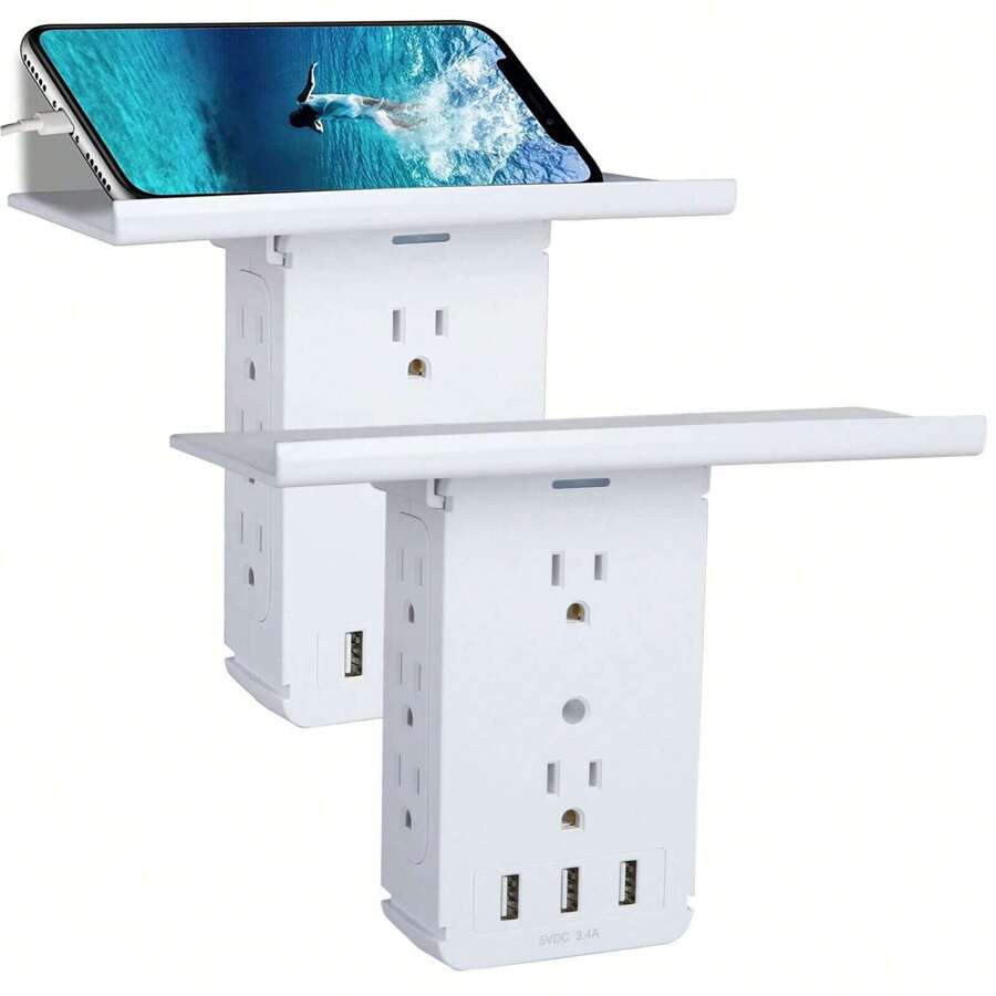 DC DICLASSE 2PC Multi Plug 8 Outlet Wall Extender Adapter 3 USB Port ...