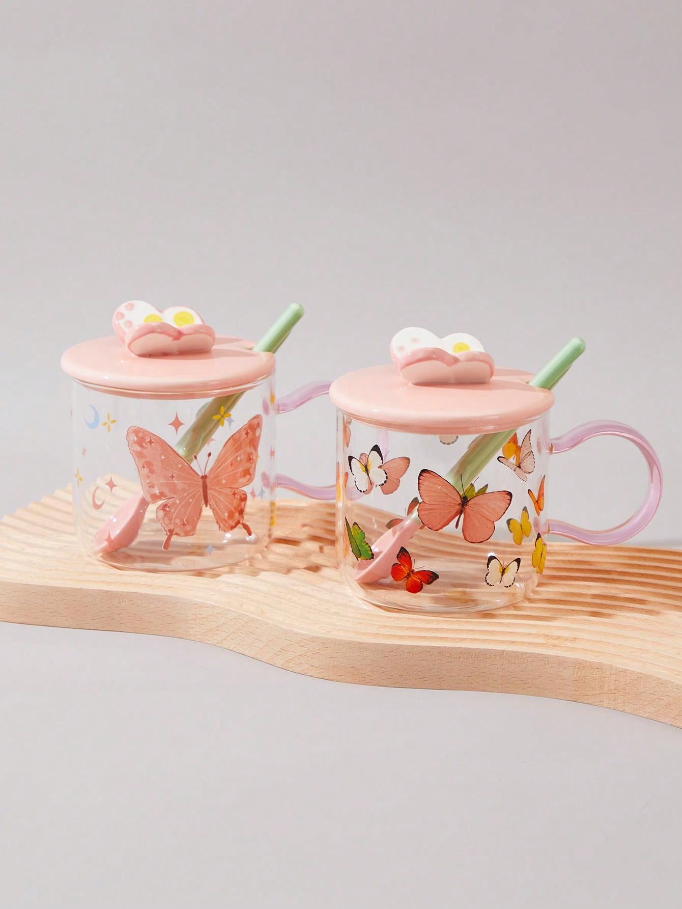 1PC 600ml/20oz With Cover Butterfly Glass Cup,Butterfly Decorated Water ...