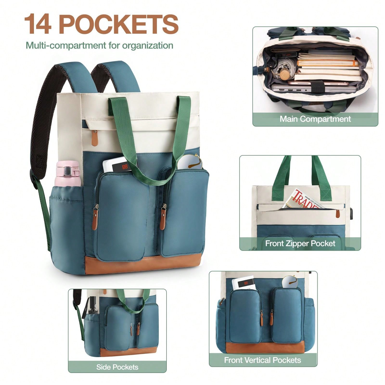 Hairao Laptop Backpack For Women, 15.6 Inch Laptop Bag With USB Port ...