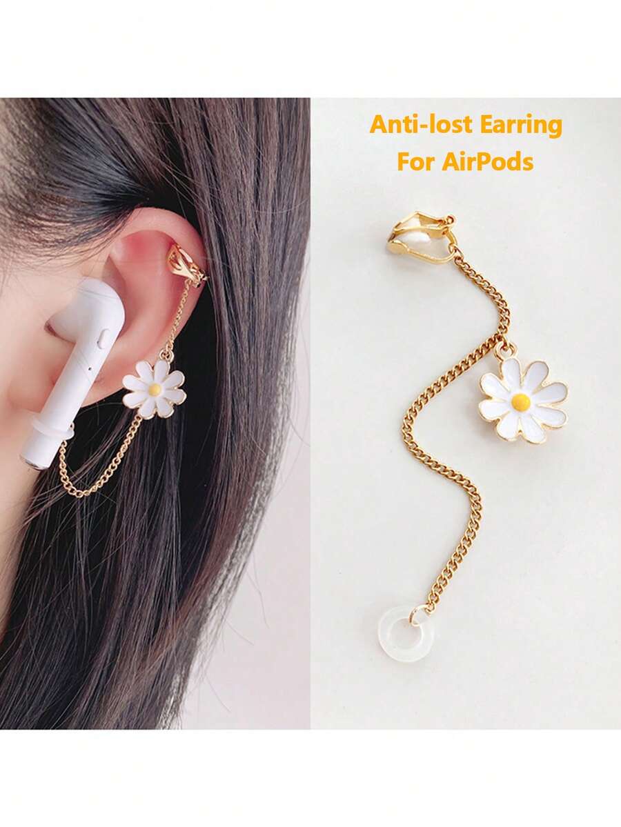 Earphone With Ear Clamp & Daisy Flower Clip, Earphone Chain, Earring ...