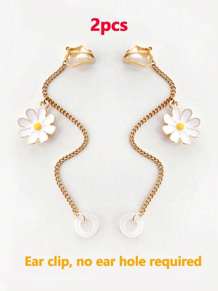Earphone With Ear Clamp & Daisy Flower Clip, Earphone Chain, Earring ...