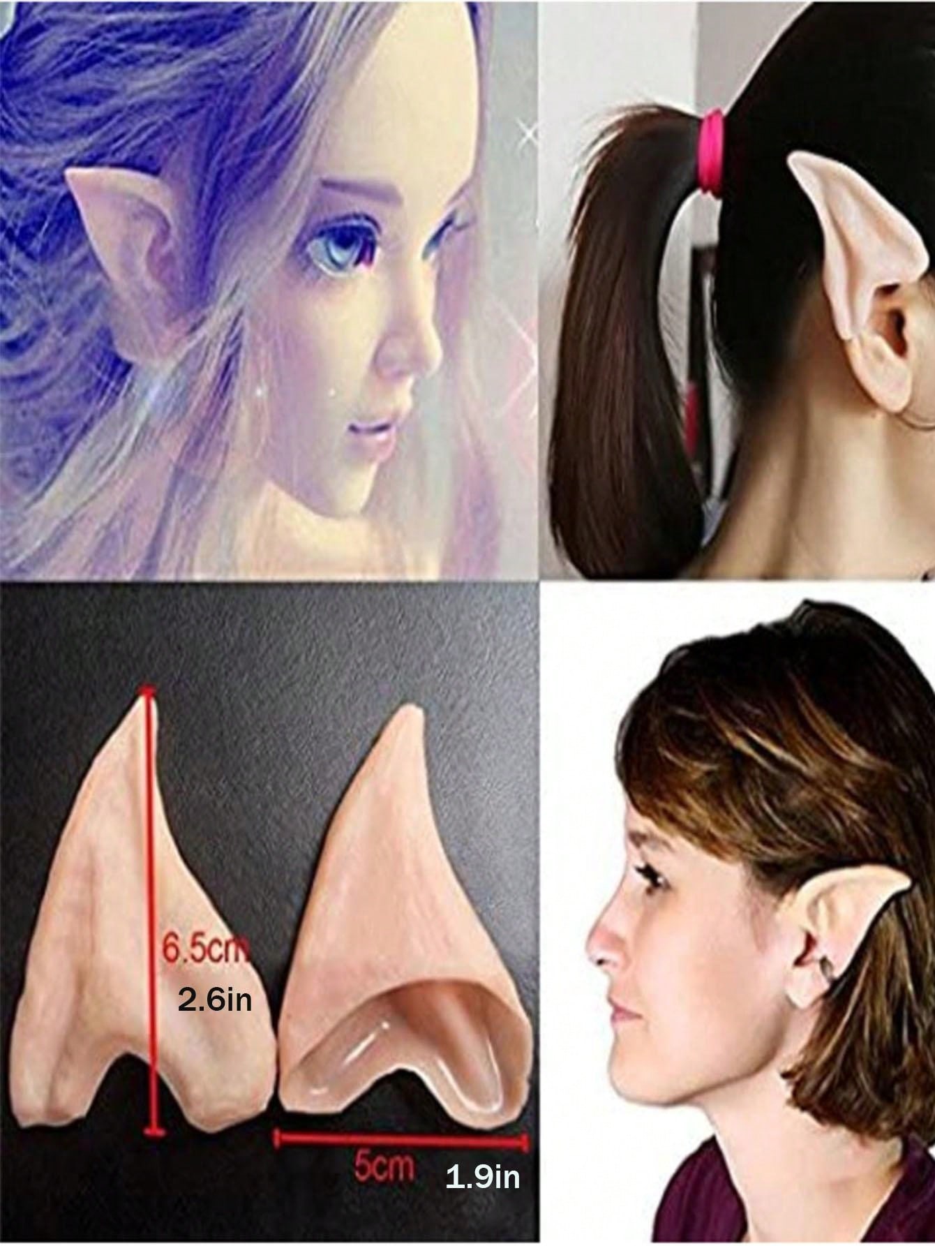 10 Pairs Elf Ears High Simulation Soft Harmless False Ears Props Latex ...