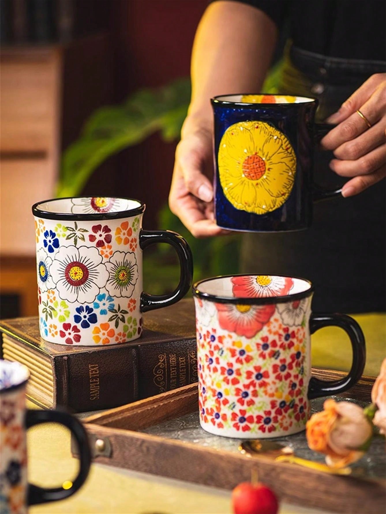 1pc Hand Painted Coffee Cup & Tea Mug Suitable For Office, Home & Gift ...