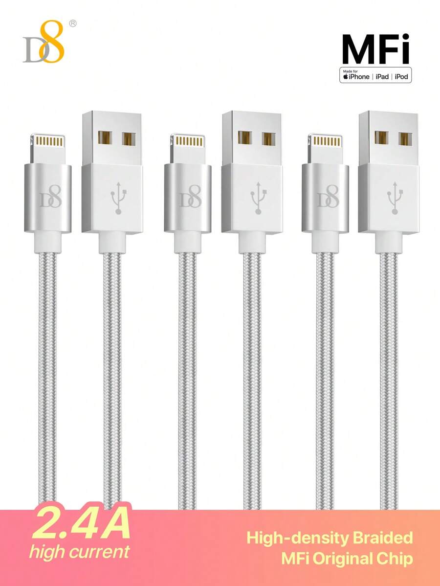 Cable de carga para iPhone D8, (juego de 3) Cable Lightning de 3,3 pies ...