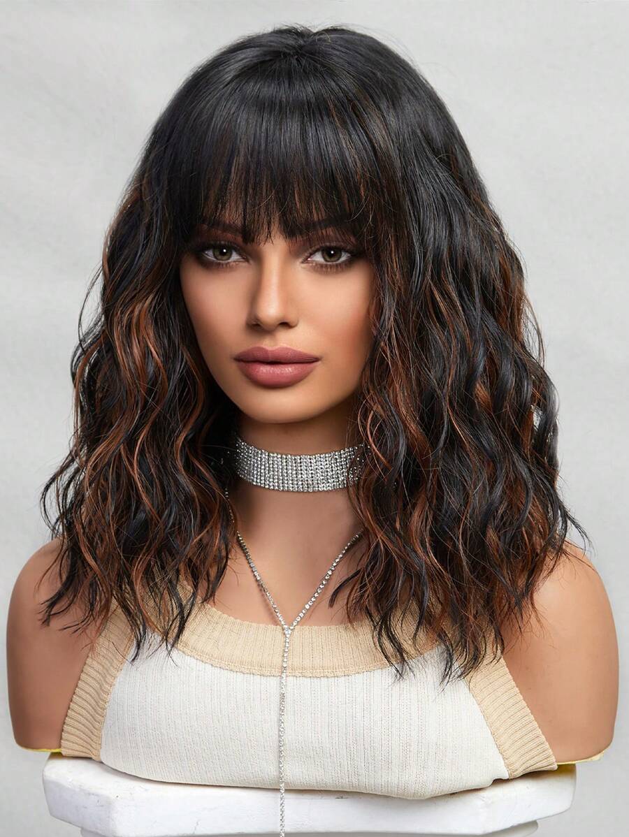 14-Inch Short Bob Wave Curly Wig Synthetic Fringe Wig Synthetic Weave ...