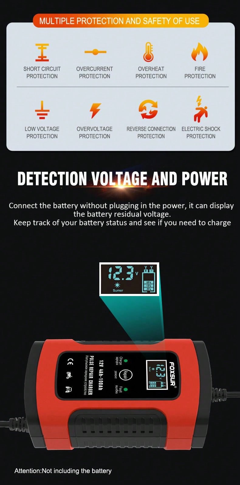 12V 5A Car Battery Charger LCD Display Full Automatic Intelligent ...