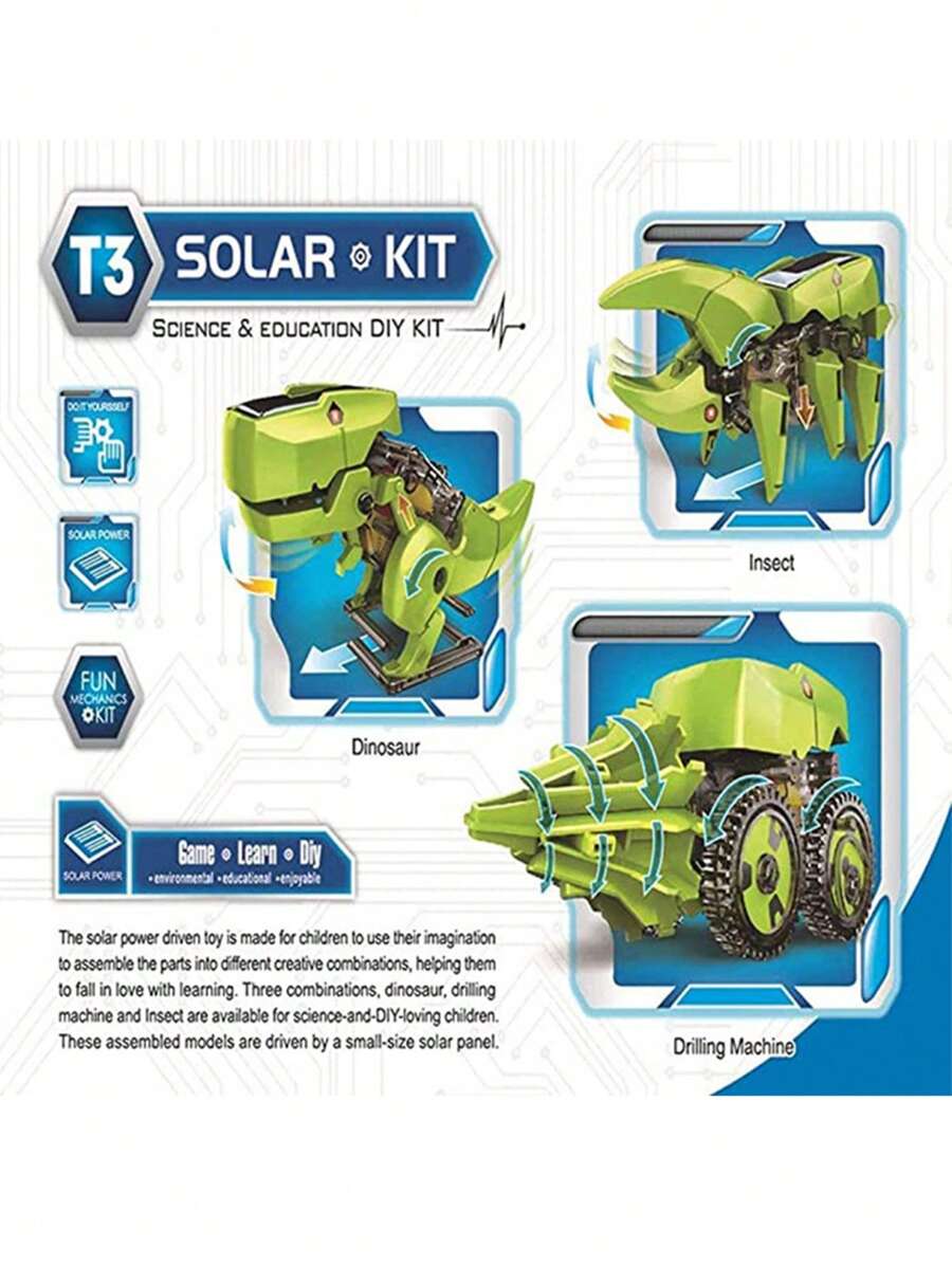 DIY Dinosaur 3-In-1 STEM Solar Robot Toy, Transform Renewable Solar ...