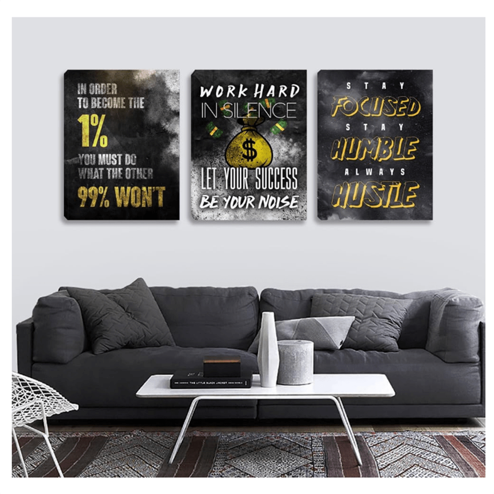3 Stuks Zwart Muur kunst Modern Motiverende Muur kunst Canvas Kunst ...