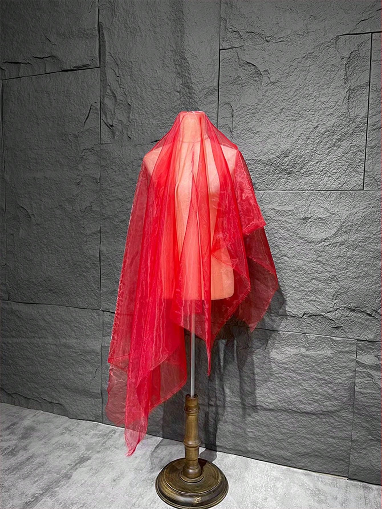 1pc Gradient Two-Color Mesh Fabric, Laser Texture See-Through Fabric ...