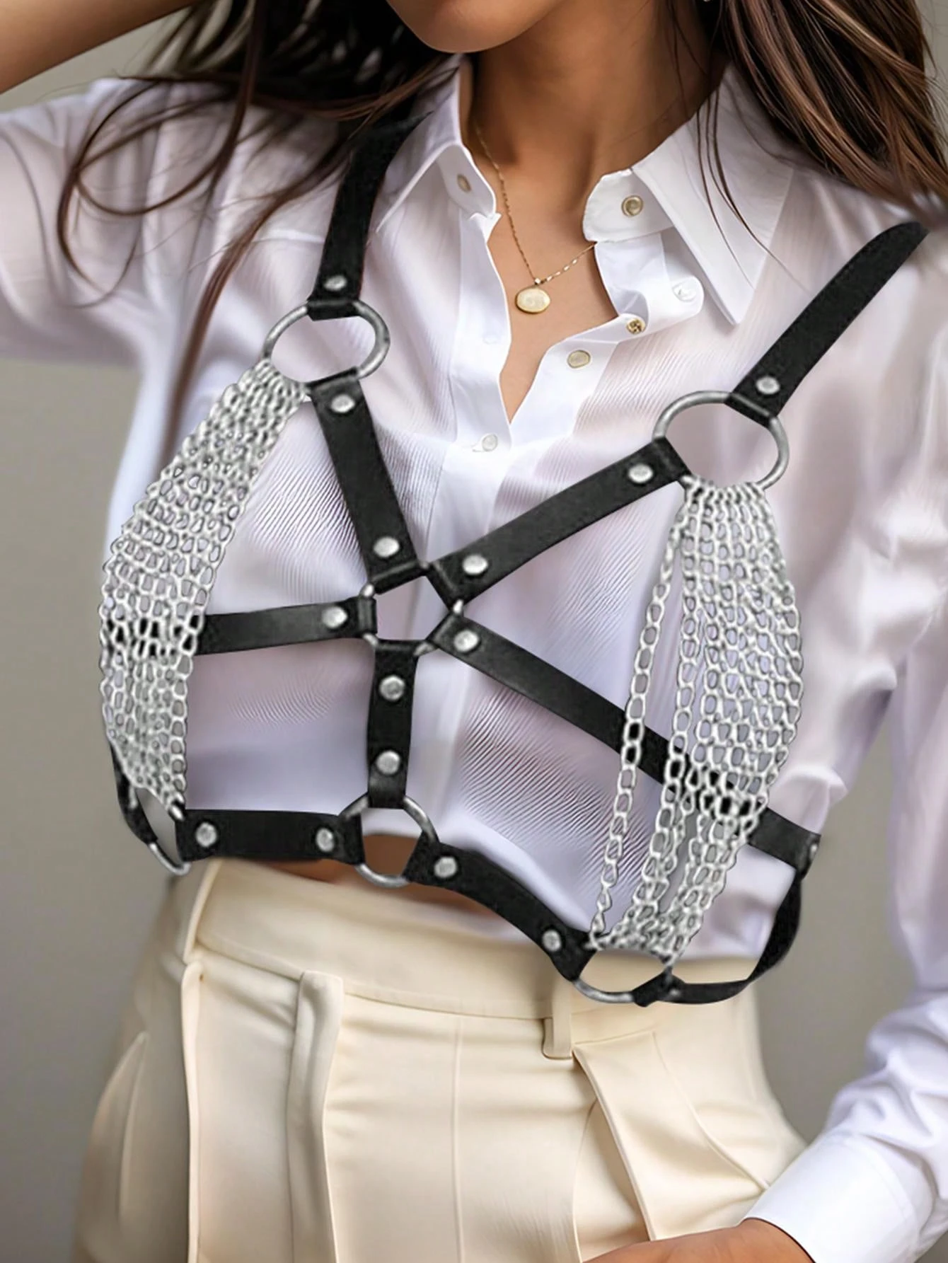 Woman Gothic Black Body Harness Bralette Cage Lingerie Chain Bra Leather Bondage Harness Corset ...