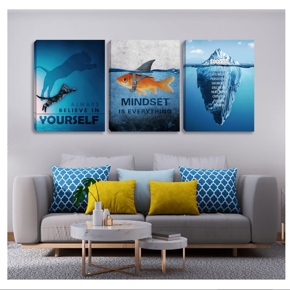 3 Pieces Motivational Mindset Wall Art Motivational Cat Posters Fish ...