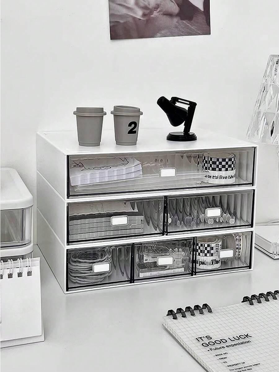 1pc Clear Vertical Stripe Acrylic Desktop Drawer-style Stackable ...
