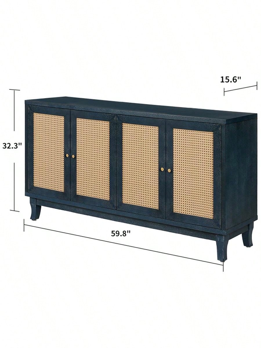 Yoglad Sideboard Buffer Cabinet With Four Rattan Doors, Modern Storage ...