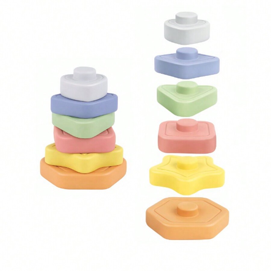 A Set Of Baby Soft Geometry Stacking Blocks Toy With Rainbow Tower ...