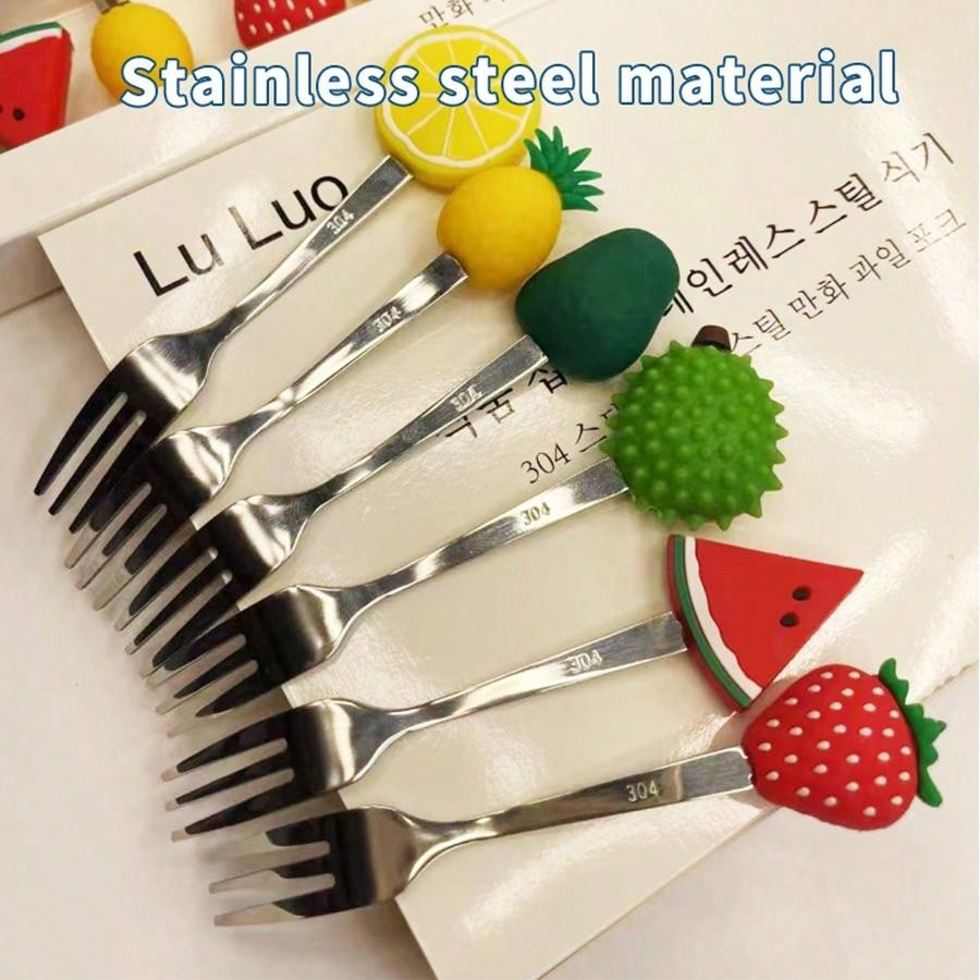 Silver Stainless Steel Fruit Shaped Children'S Fork Set, Including ...