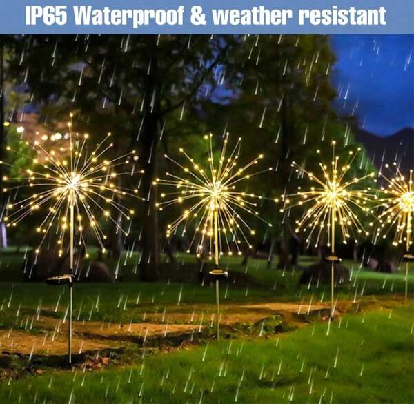 LED Firework Lights Solar Powered Light Sense Auto On/Off Ground ...