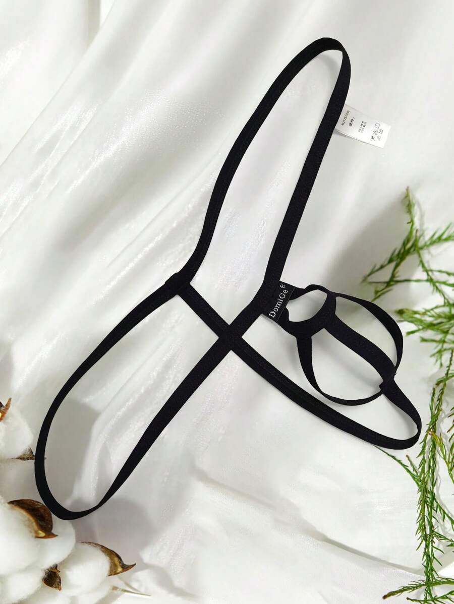 Black Sexy Men G-String Underwear With Elastic Ring Hole Design And ...