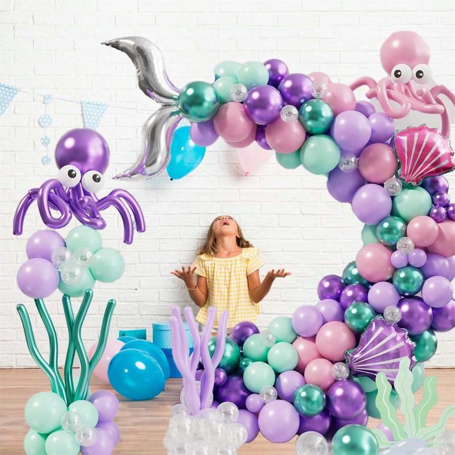 184pcs Mermaid Balloons Flower Garland Arch Kit, Mermaid Birthday Party ...
