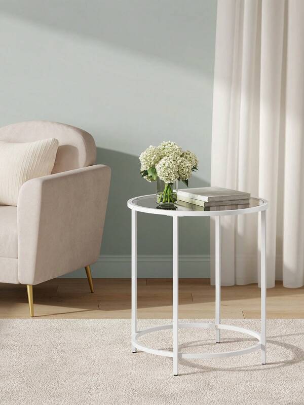 VASAGLE Round Side Table, Small Coffee Table, Tempered Glass End Table ...