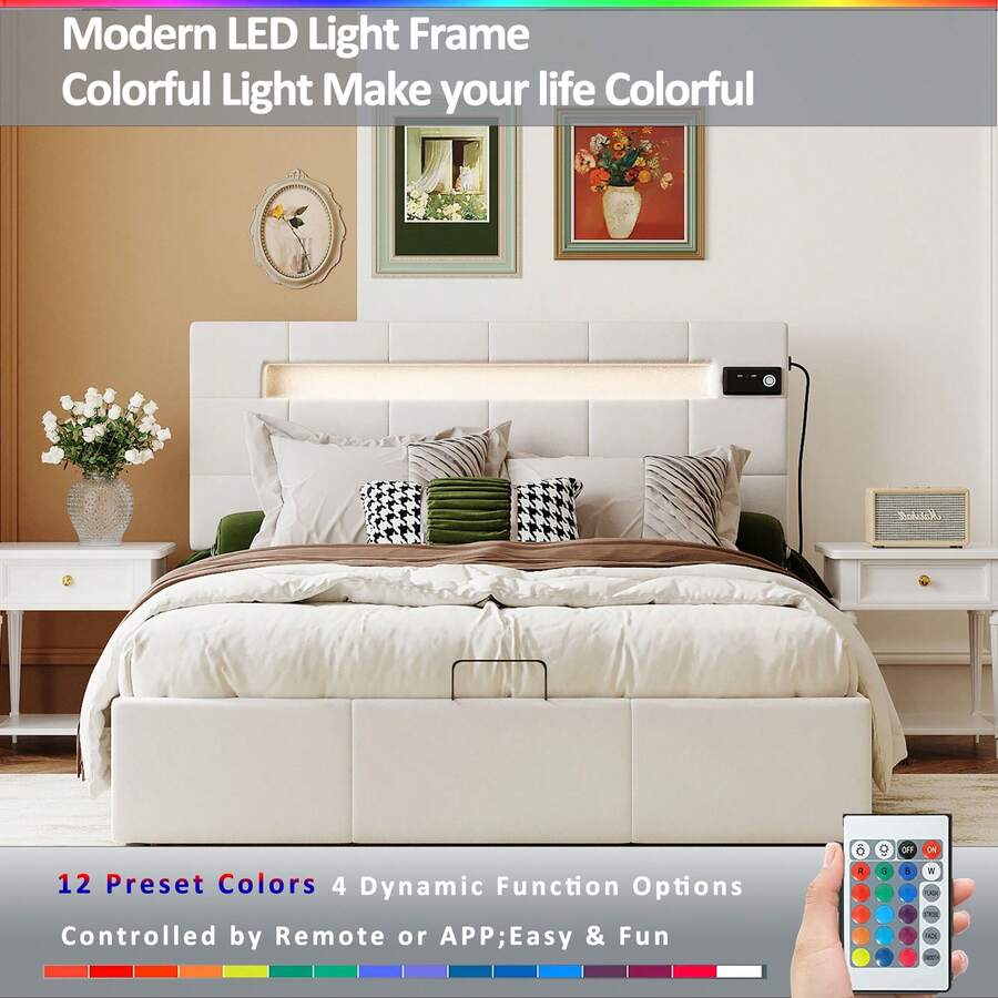Merax Full Size Upholstered Bed With LED Light And Integrated Bluetooth ...