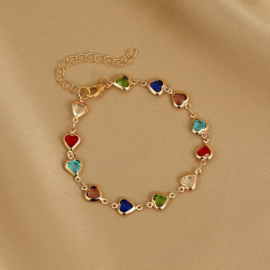 1pc Heart Shaped Bracelet, Colorful Heart Decorated Chain With ...