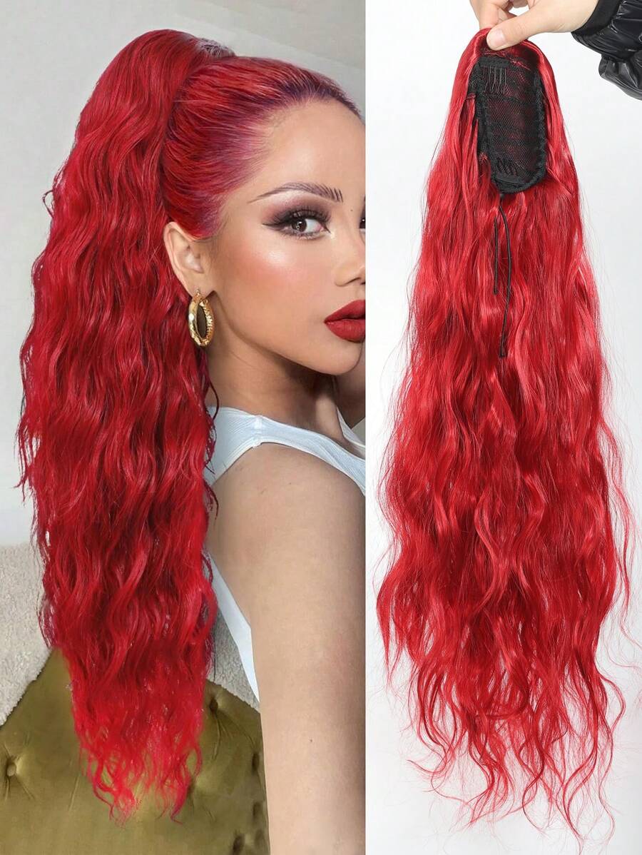 20-Inch Drawstring Ponytail Female Hair Extension, Long Curly Wavy Wave ...