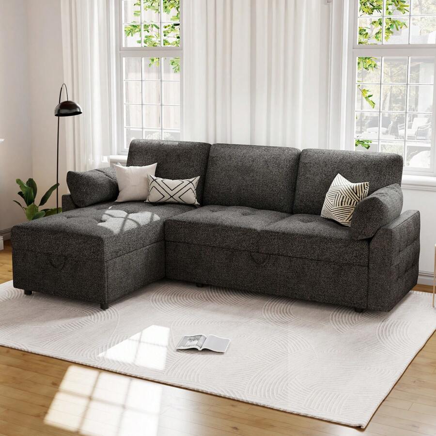 Pull Out Sofa Bed, Modern Tufted Convertible Sleeper Sofa, L Shaped ...