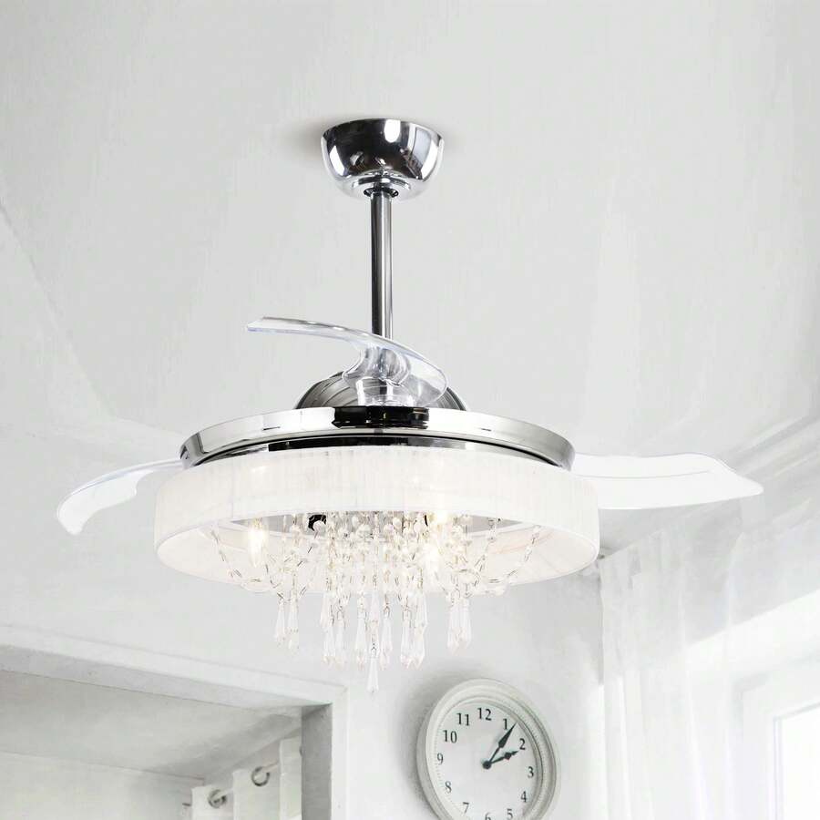 42 In. Indoor Retractable 3-Blade Crystal Chrome Ceiling Fan With Light ...