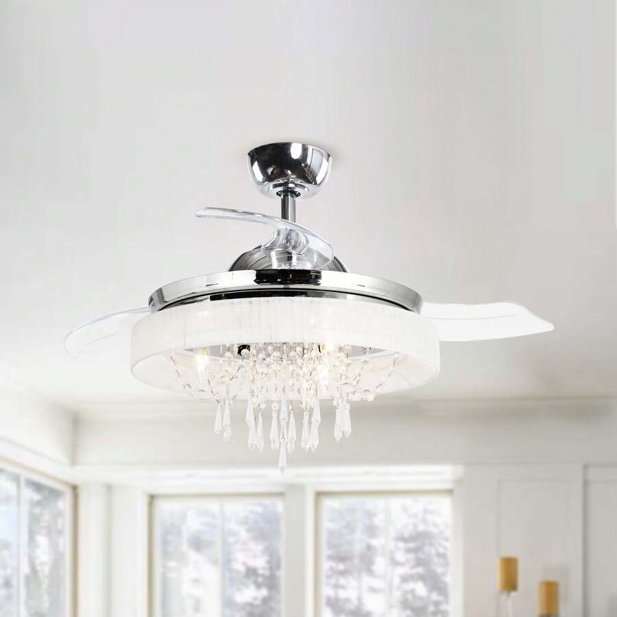 42 In. Indoor Retractable 3-Blade Crystal Chrome Ceiling Fan With Light ...