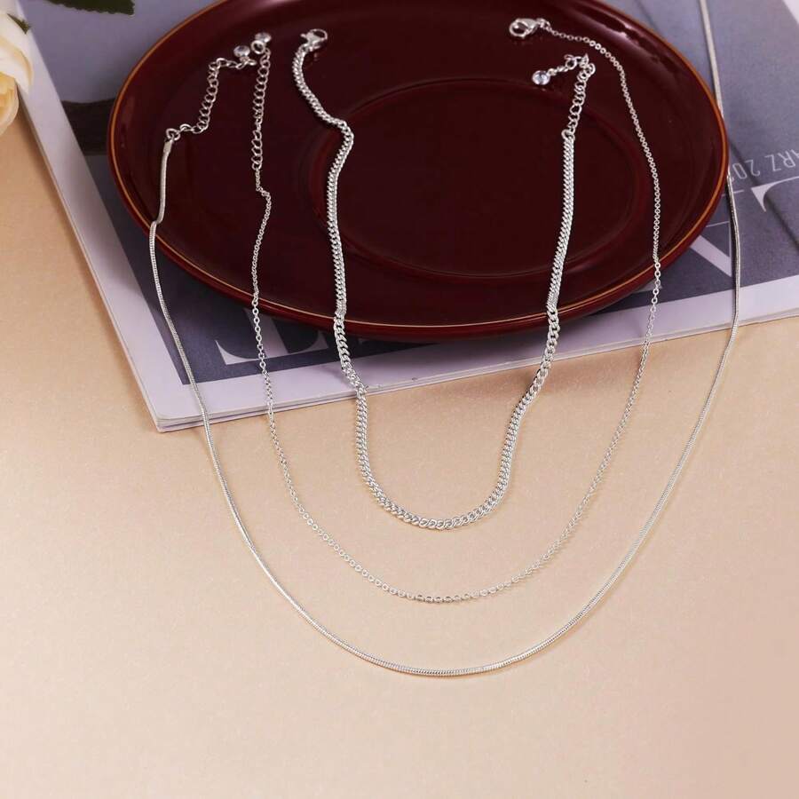 Oyeah Jewelry 3PCS Sliver Chain Necklace For Women, Dainty 14K Gold ...