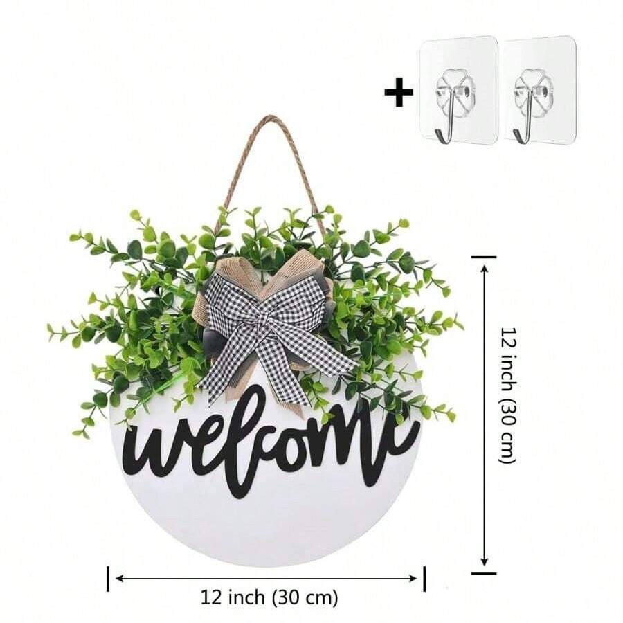 Welcome Sign Hello, Circular Wooden Sign Hanging On The Porch Of A ...