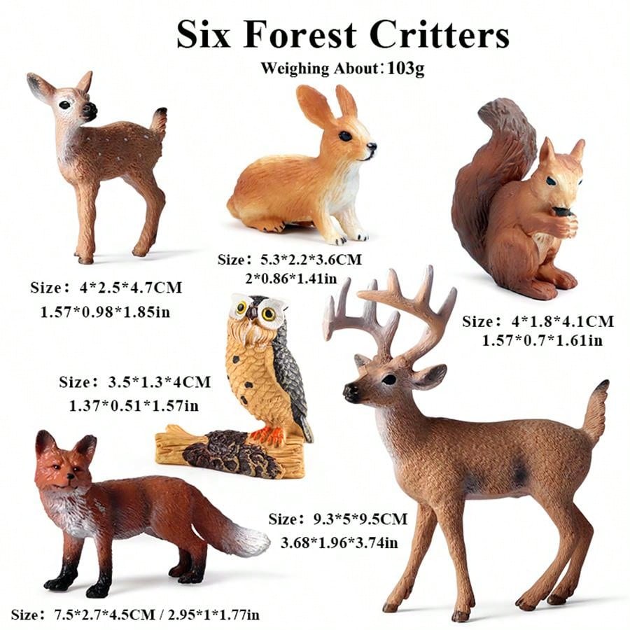 6pcs Forest Wild Animals Model Set Deer Fox Squirrel Rabbit Action ...