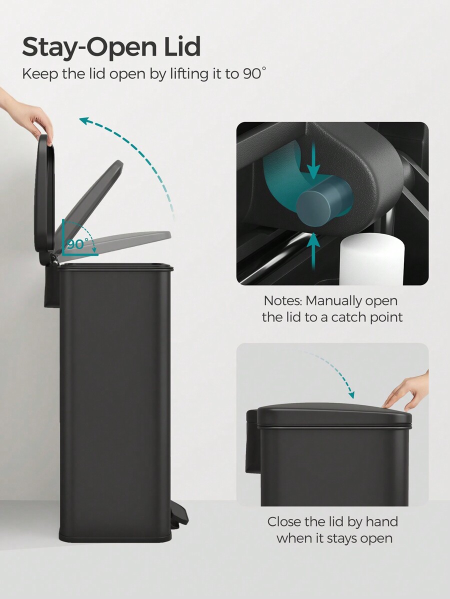 SONGMICS Kitchen Bin, 10.5 Gallon (40L) Rubbish Bin, Large Step Bin ...