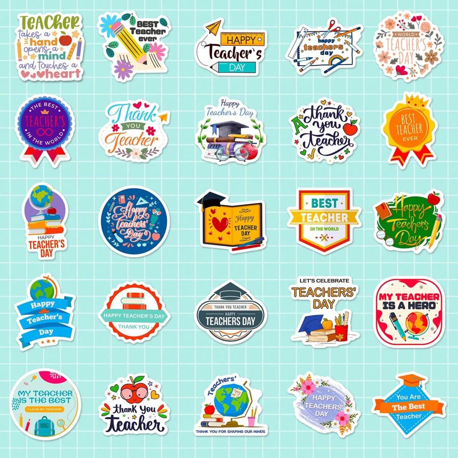 50 Pcs Teacher Stickers For Students, Funny Vinyl Waterproof Teacher ...