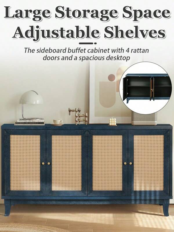 Yoglad Sideboard Buffer Cabinet With Four Rattan Doors, Modern Storage ...