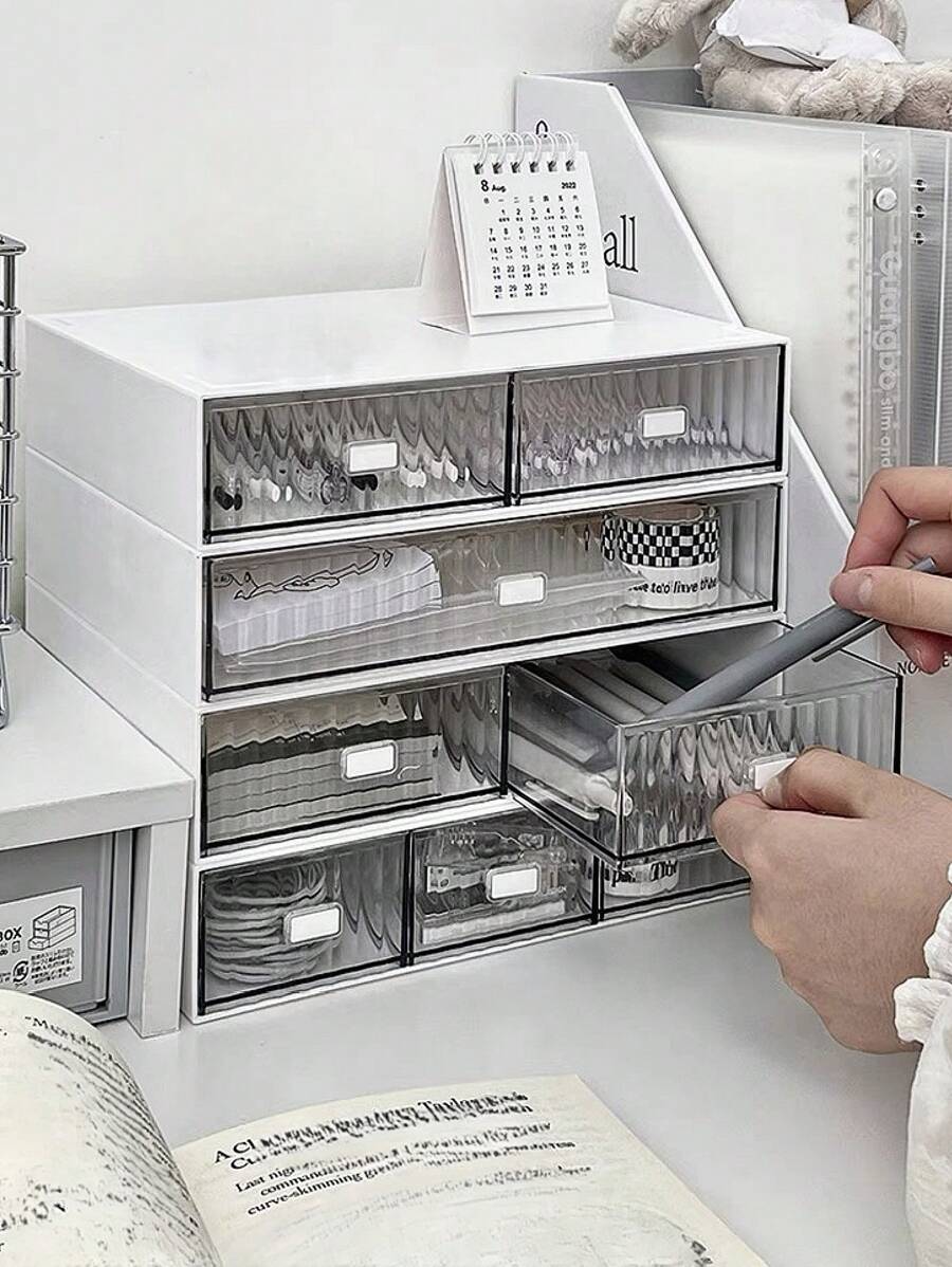 1pc Clear Vertical Stripe Acrylic Desktop Drawer-style Stackable ...