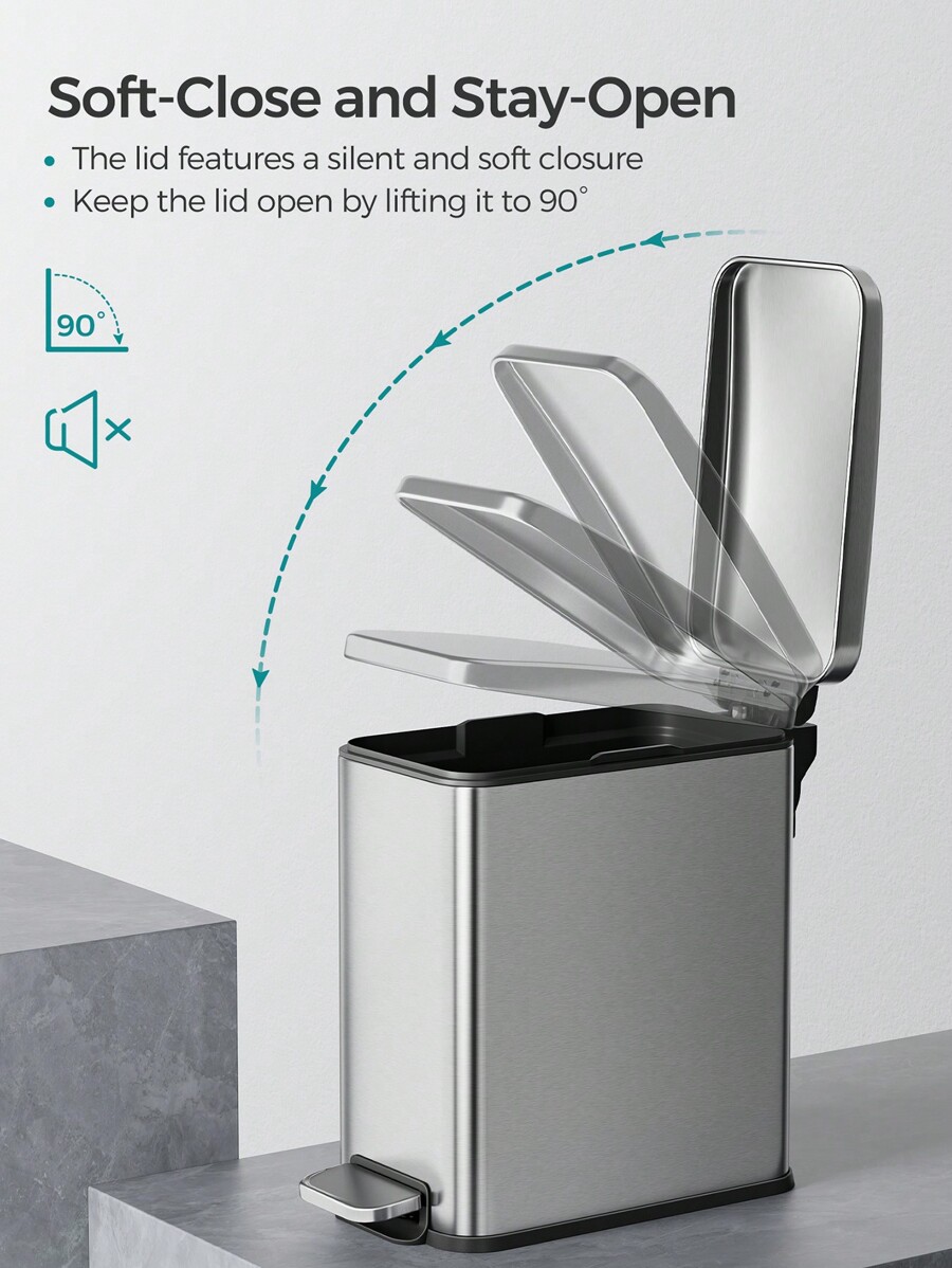 SONGMICS Bathroom Bin, 10L Small Bin With Lid, Pedal Toilet Bin, Slim ...