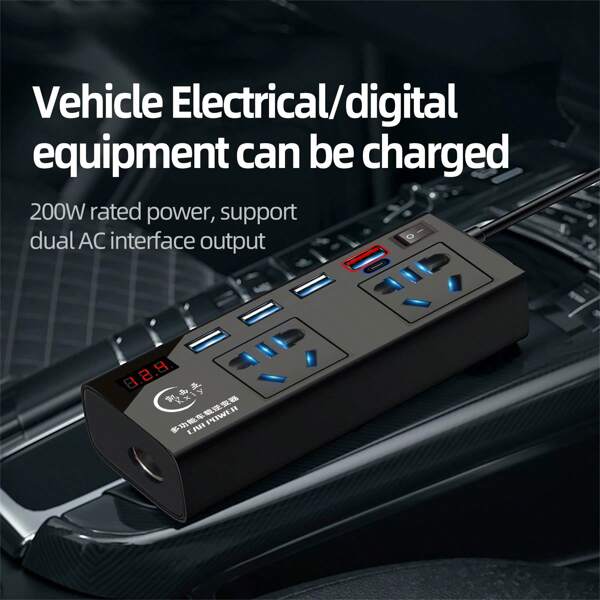200W Car Inverter: 12V DC To 110V 24VDC To 220V Power Converter With ...