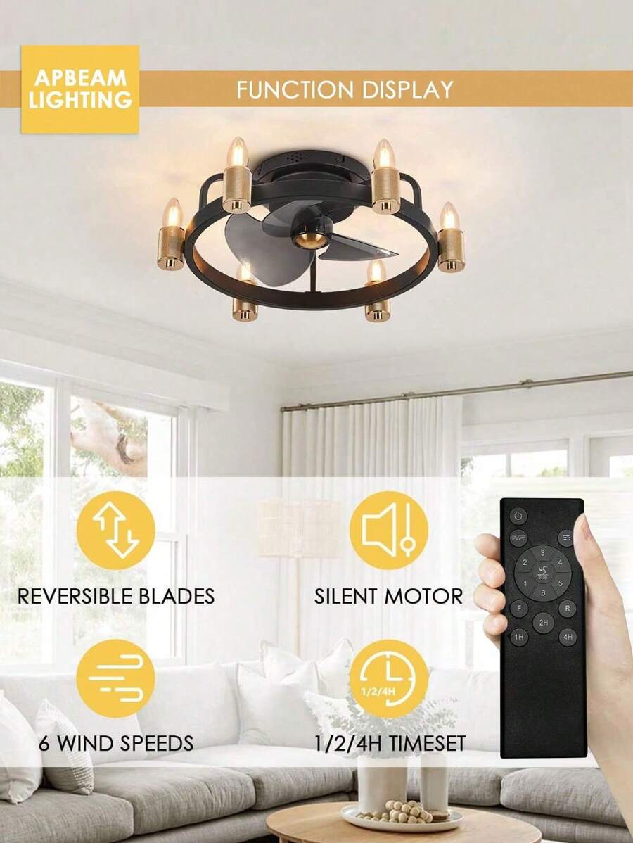 20 In. Caged Ceiling Fans With Lights And Remote, Industrial Flush ...