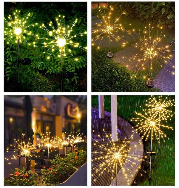 LED Firework Lights Solar Powered Light Sense Auto On/Off Ground ...