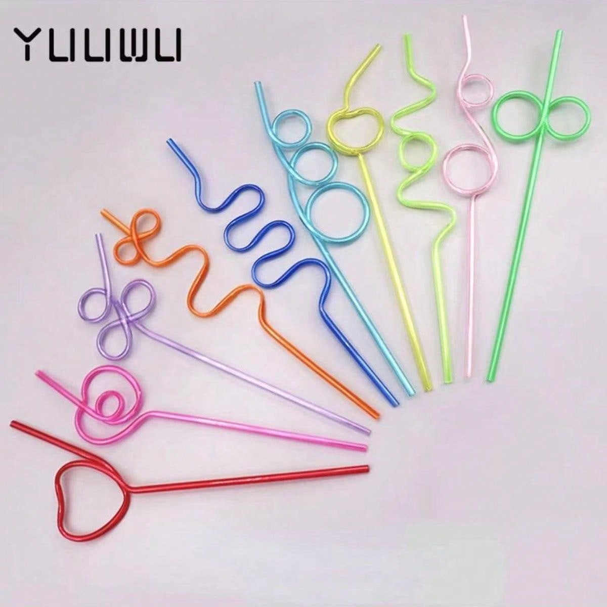 10 Pc Funny Soft Plastic Curly Loop Straw Unique Flexible Drinking Tube ...