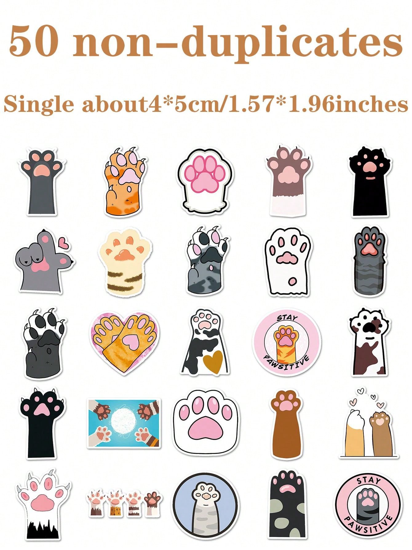 50pcs Cartoon Cat Paw Design Waterproof Stickers For Diy Bubble Tea ...