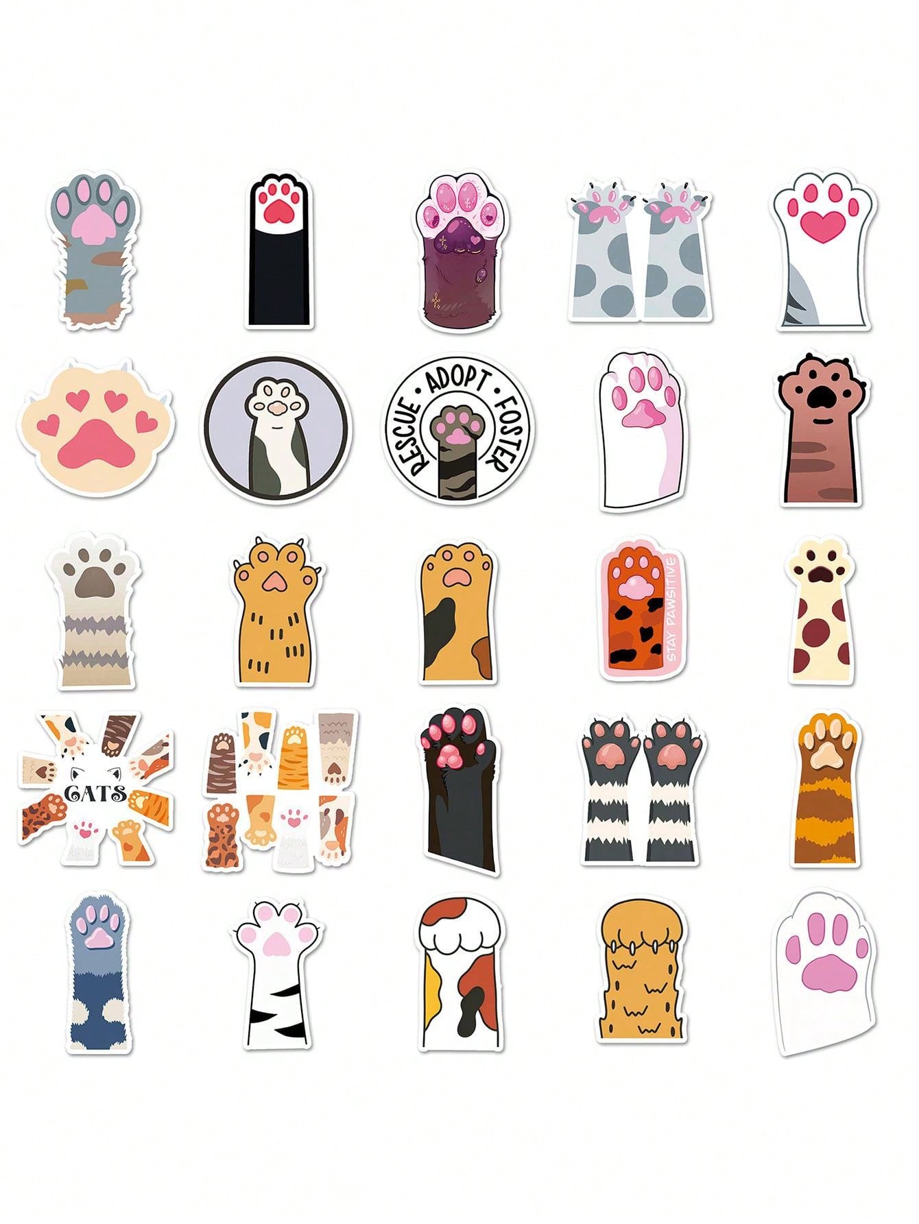 50pcs Cartoon Cat Paw Design Waterproof Stickers For Diy Bubble Tea ...