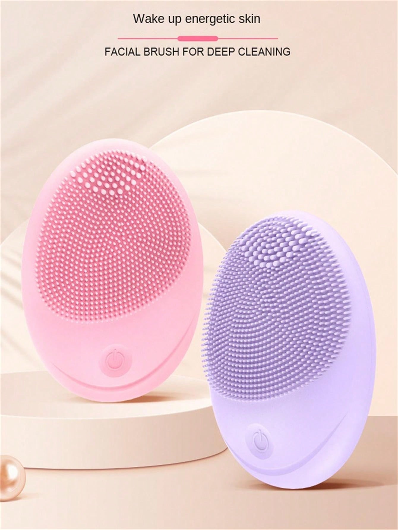 1pc Purple/Pink Electric Facial Cleansing Brush, Silicone Mini Face ...