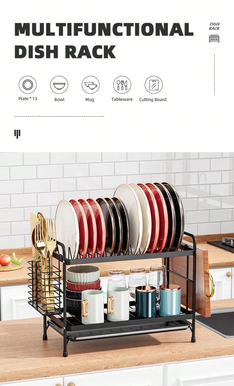 1pc 2 Tier,Dish Draining Rack,Dish Rack With Drainboard And Drip Line ...