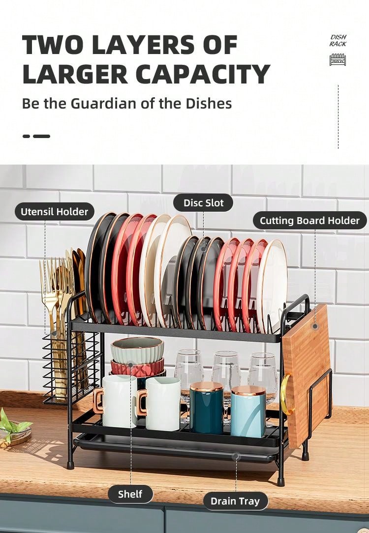 1pc 2 Tier,Dish Draining Rack,Dish Rack With Drainboard And Drip Line ...