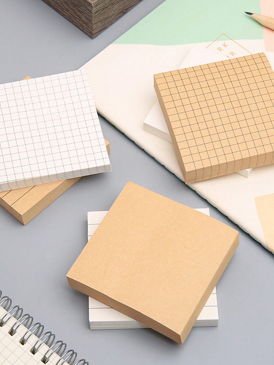 9pcs, Kraft Paper White Blank Lined Grids Sticky Notes Horizontal Line ...