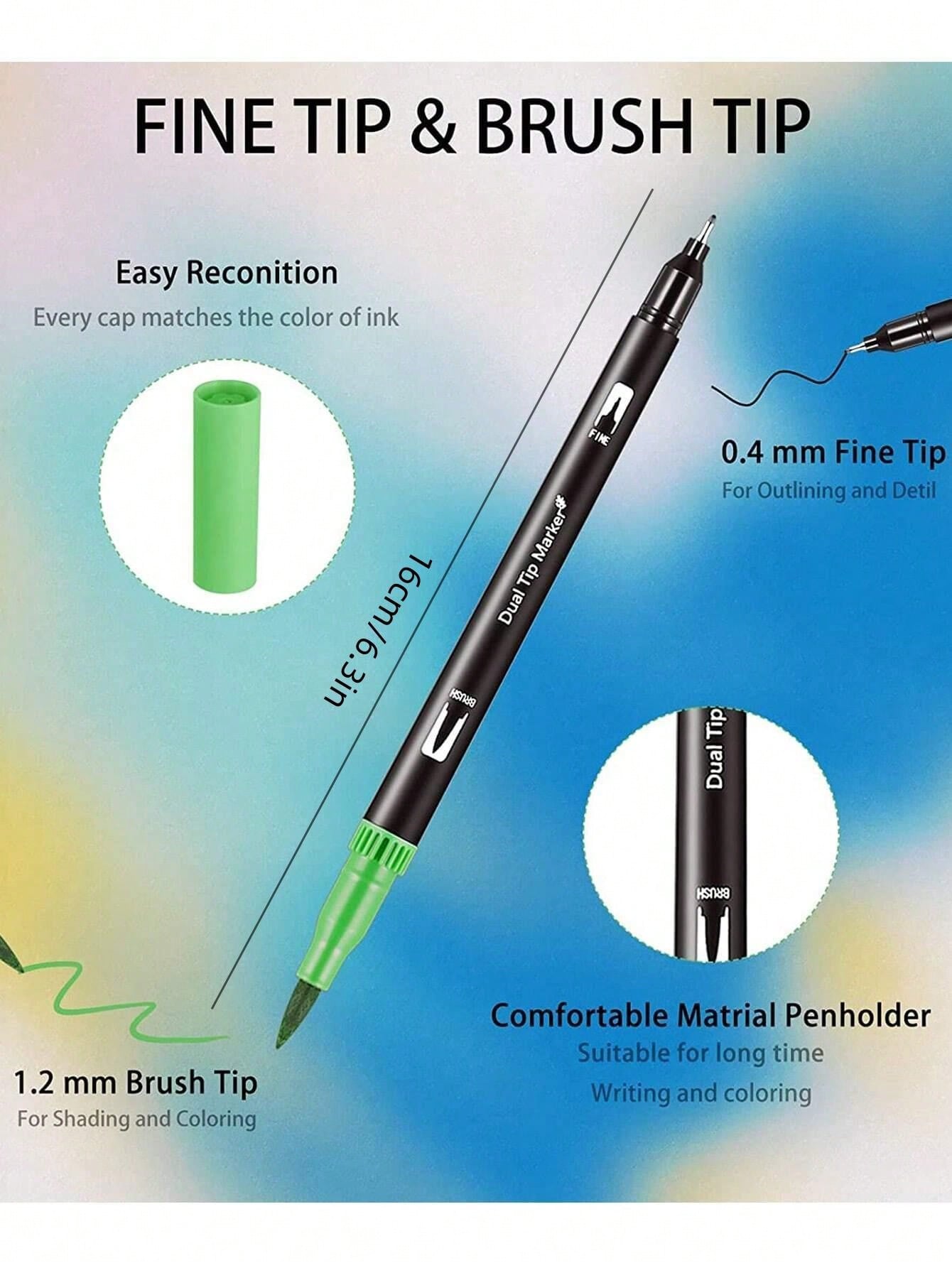 60 Colors Dual Tip Brush Pens Highlighter 60 Art Markers 0.4mm Fine ...