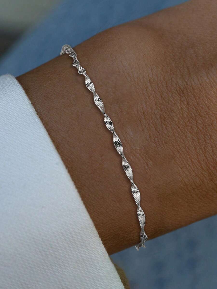 1 PC Unique Trendy Thickness Twisted Chain Design Bracelet Genuine 925 ...