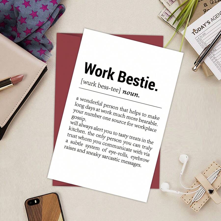 1pc Work Bestie Definition Card, Funny Birthday Card For Coworker Her ...